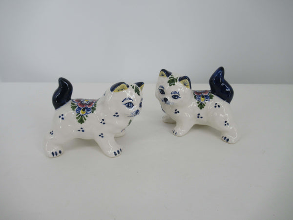 Polychrome delftware cats, set of two